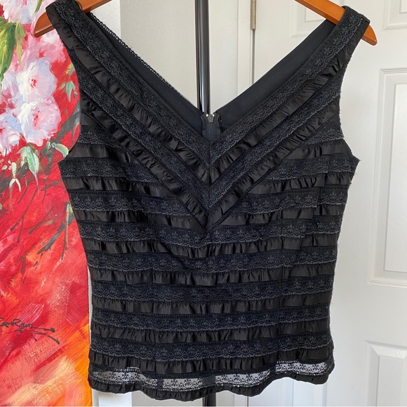 Vintage | Tops | Js Collection Black Double V Lace Ruffle Top | Poshmark